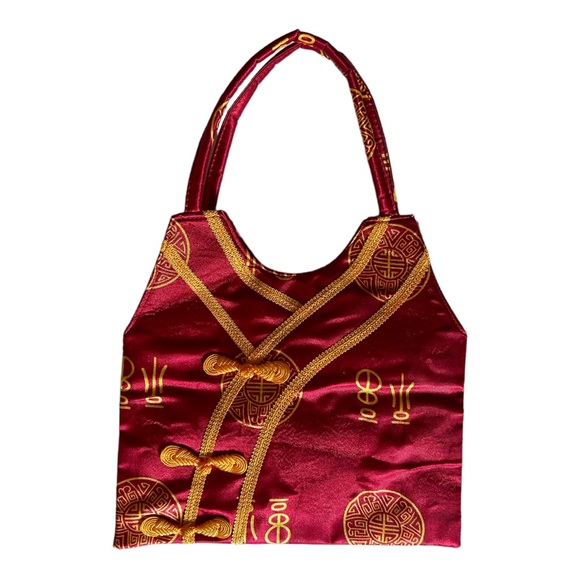 Bags | Red Satin Bag With Gold Accents Vintage 198s Inside Very Clean ...